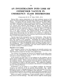 An Investigation into Loss of Condenser Vacuum in Emergency Class Destroyers
