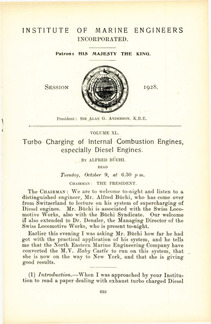 Turbo Charging of Internal Combustion Engines, especially Diesel Engines